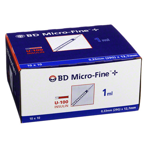 GHV-SHOP - BD MICRO-FINE+ Insulinspr.1 ml U100 12,7 mm - (100 Stück)